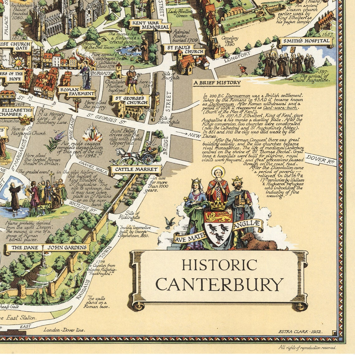Canterbury Map Vintage Historic Pictorial Print Old - Etsy