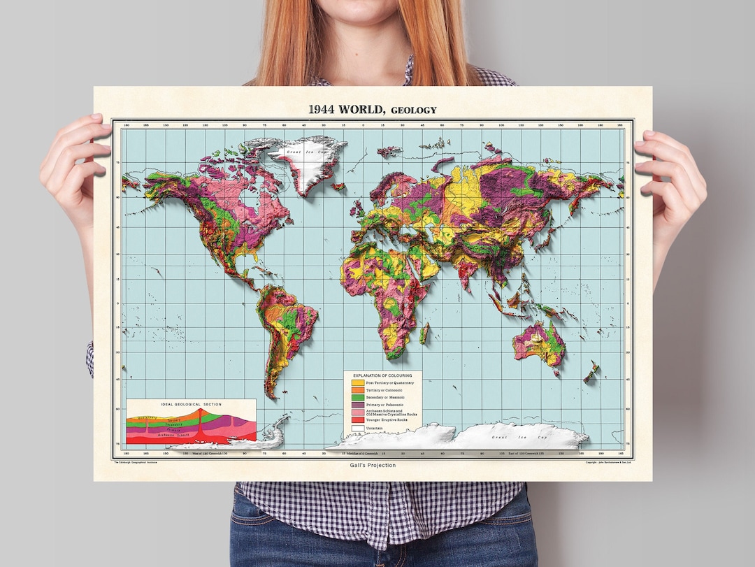 World Geology Map - 1944 Vintage Geological World Poster - Geological ...