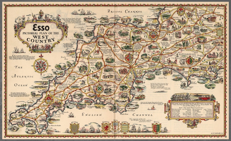 Pictorial Plan of the West Country. an Esso Map of the West - Etsy UK