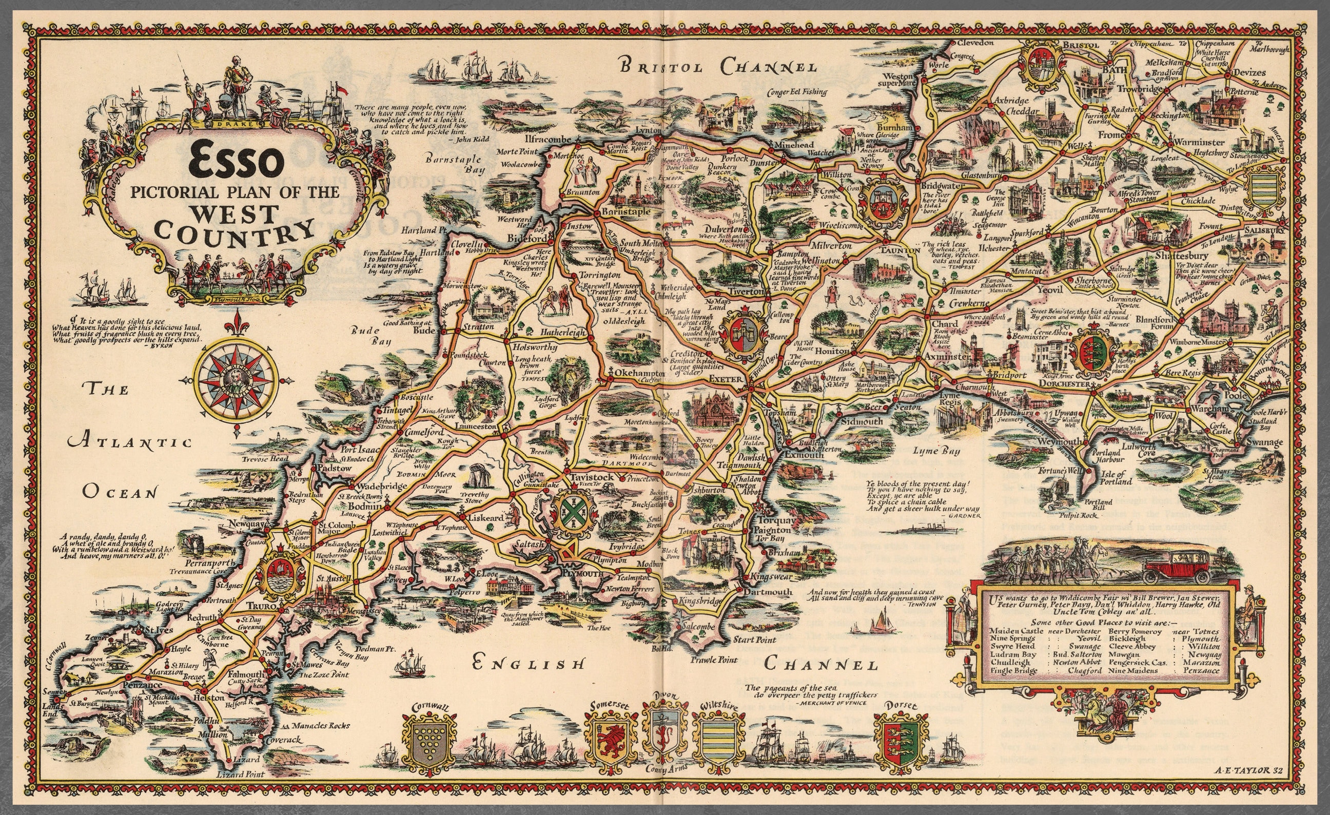 Pictorial Plan of the West Country. an Esso Map of the West - Etsy UK