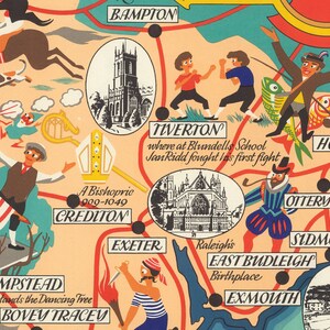 Devon Pictorial Map | Vintage Antique | 1950 | Old Map Wall Print ...