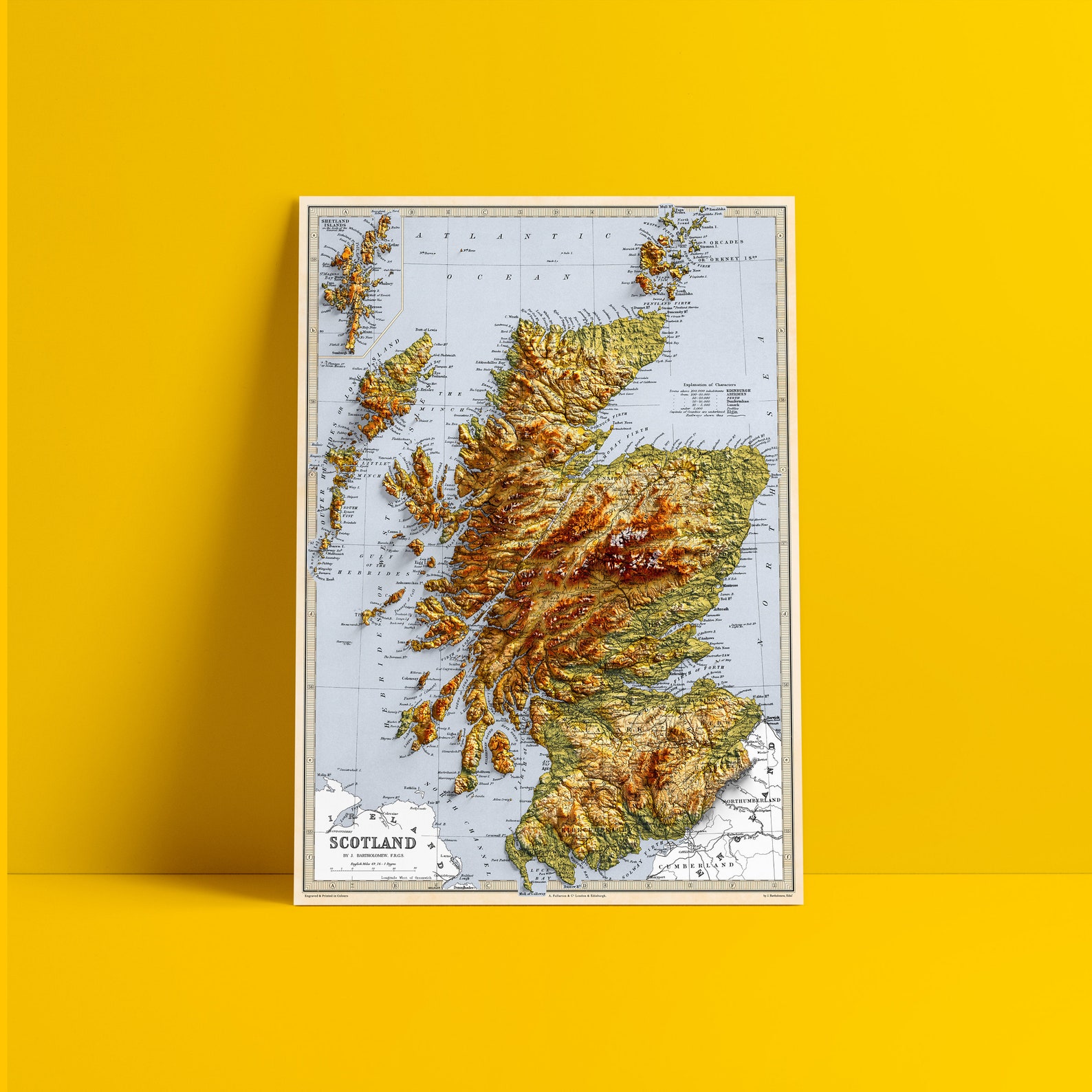 Vintage Map of Scotland - Topographic Bartholomew Map Print - 1871 - 2D ...