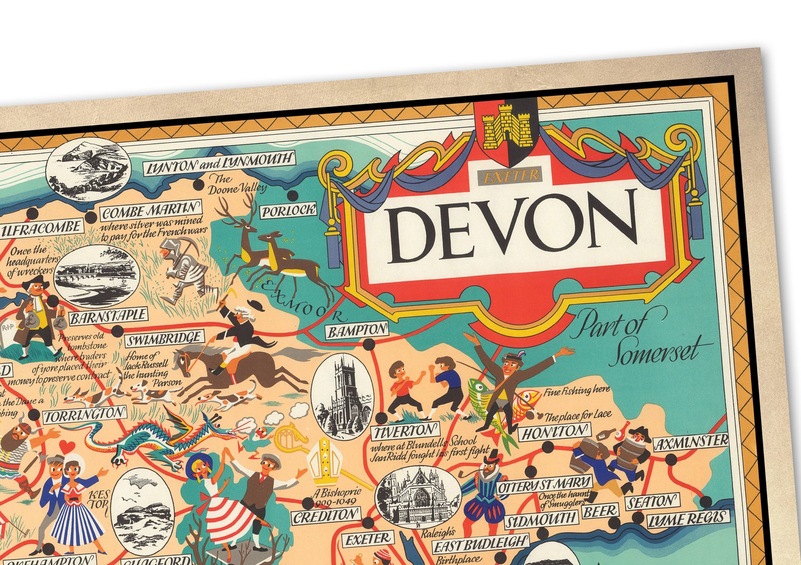 Devon Pictorial Map Vintage Antique 1950 Old Map Wall - Etsy UK