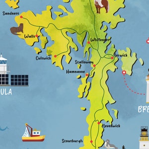 Shetland Isles Map | Pictorial Lighthouse Poster | the Shetlands ...