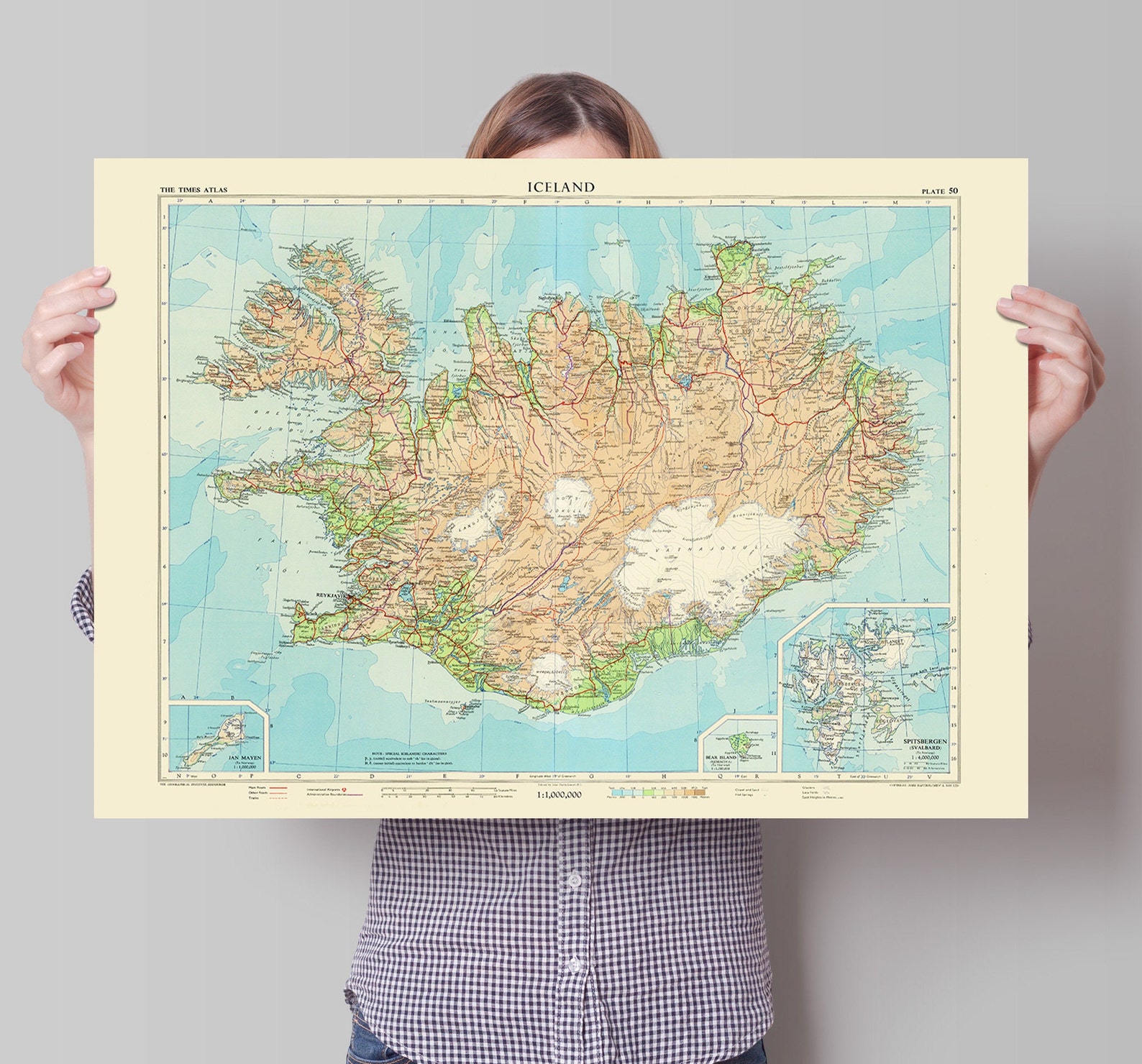 Old Map of Iceland - 1955 - Vintage Map of Iceland- Retro Map - Wall ...