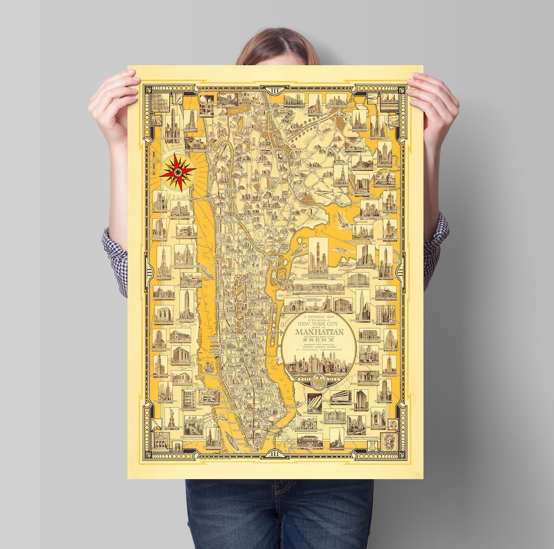 Old Manhattan Map - Pictorial Map of That Portion of New York City ...