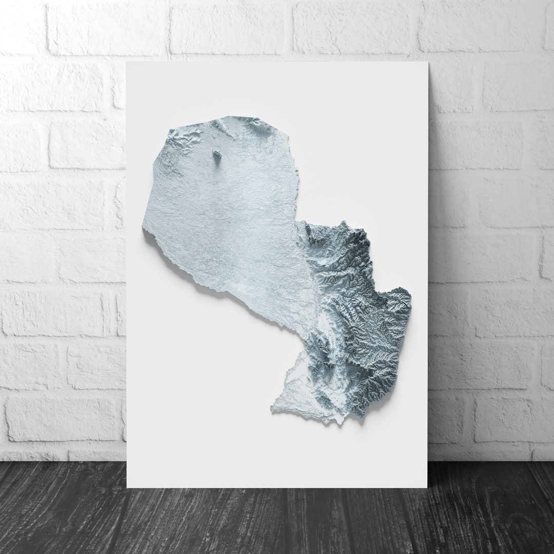 Paraguay Map - 2D Relief Map Art - Paraguay Gift - Asuncion - Ciudad ...