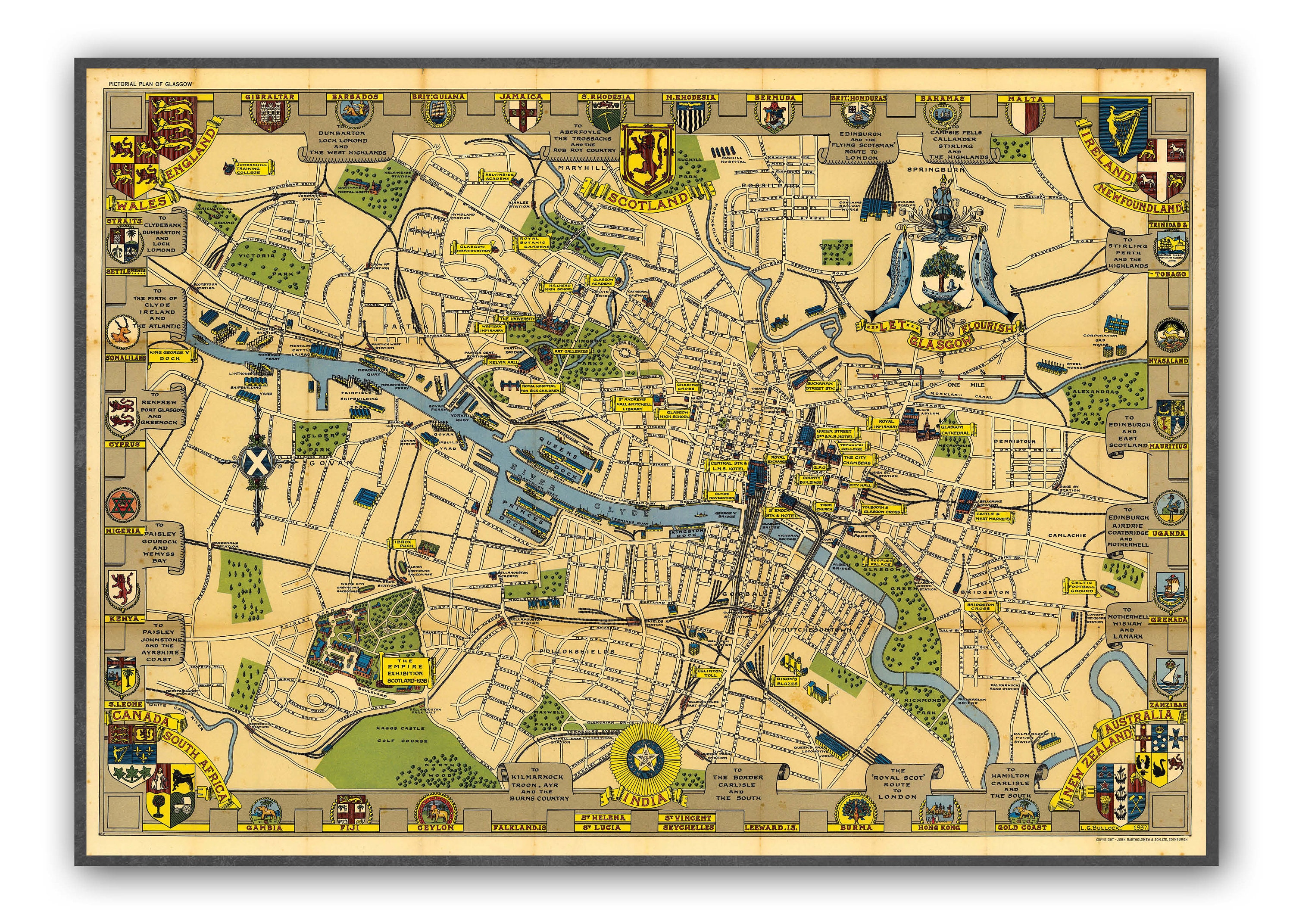 Let Glasgow Flourish Map Vintage Historic Wall Art Poster | Etsy UK