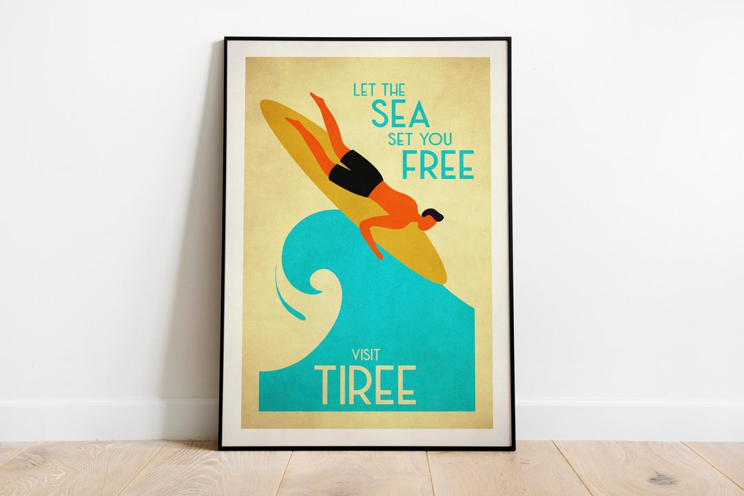 Tiree Surfing Poster, Let the Sea Set You Free, Vintage Looking Surfing ...