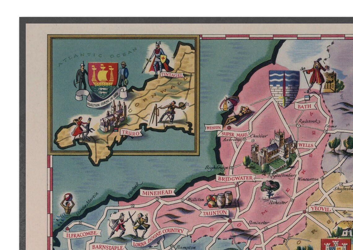 South West England Pictorial Map | A Dunlop Map of the West Country ...