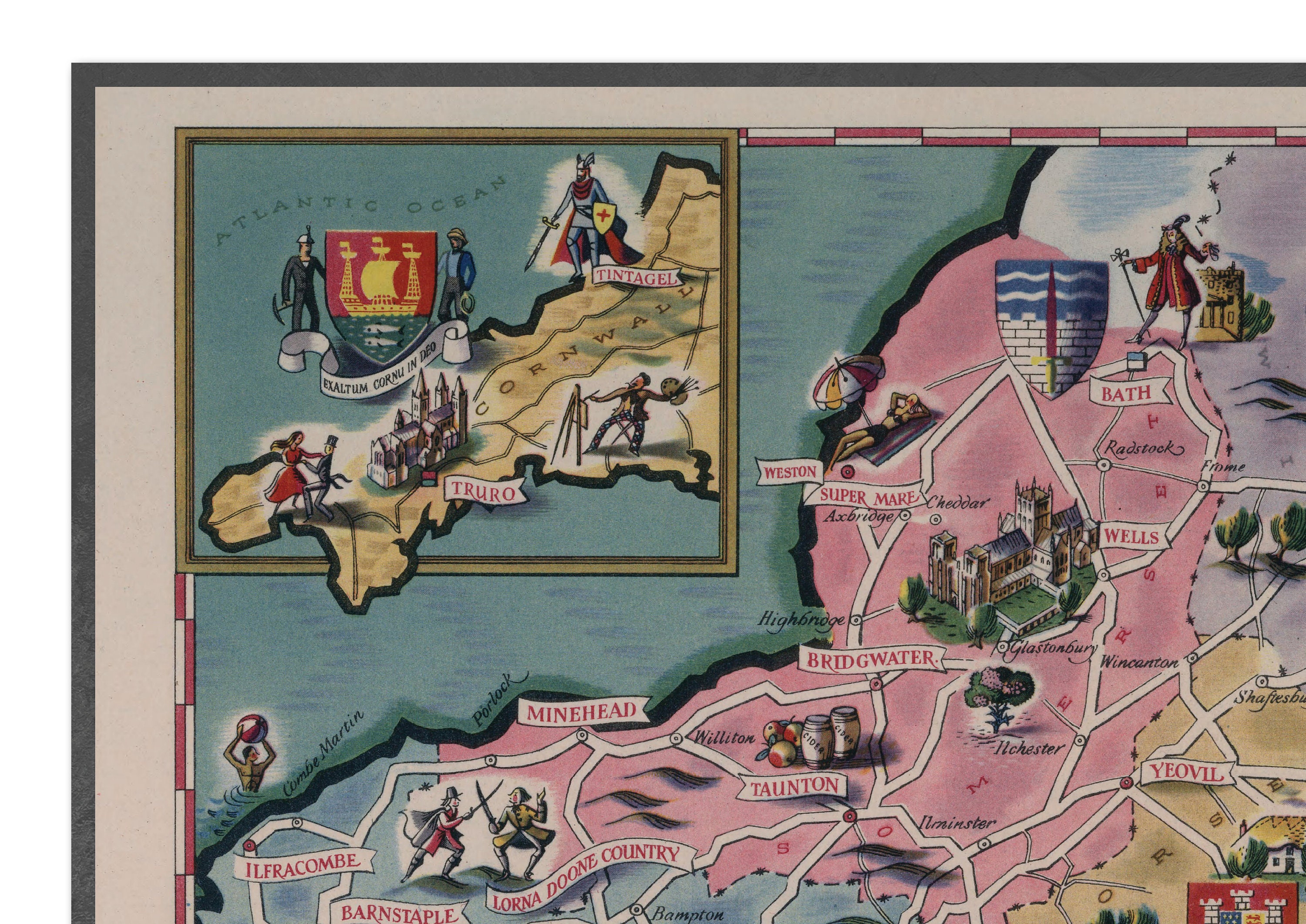 South West England Pictorial Map A Dunlop map of the West | Etsy