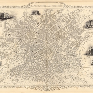 Old Map of Manchester Print - 'manchester and Its Environs' - Etsy UK