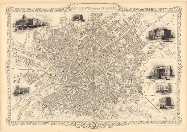 Old Map of Manchester Print 'Manchester and its | Etsy