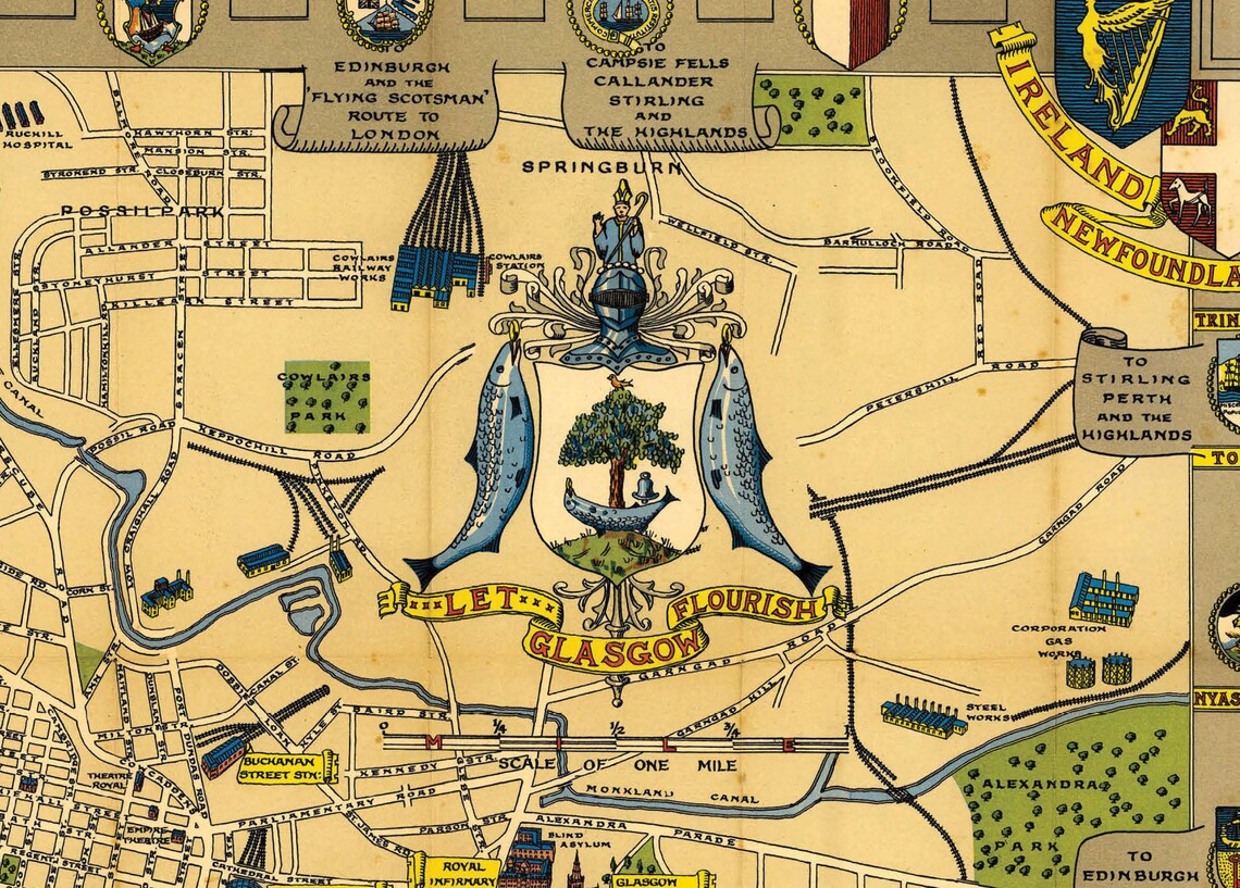 Let Glasgow Flourish Map Vintage Historic Wall Art Poster - Etsy UK