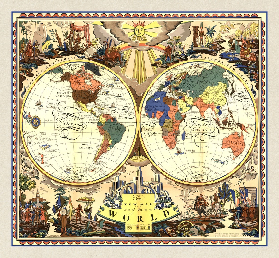 The New Map of the World Double Hemisphere World Map - Etsy UK