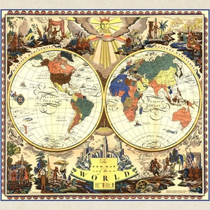 The New Map of the World - Double Hemisphere World Map - Vintage Poster ...