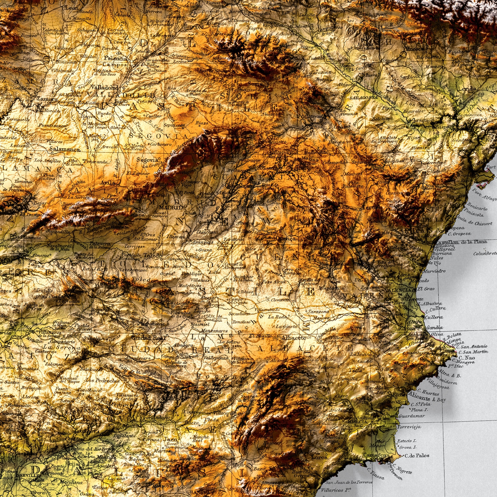Spain and Portugal Map Geology Elevation Map 2D Giclée - Etsy UK