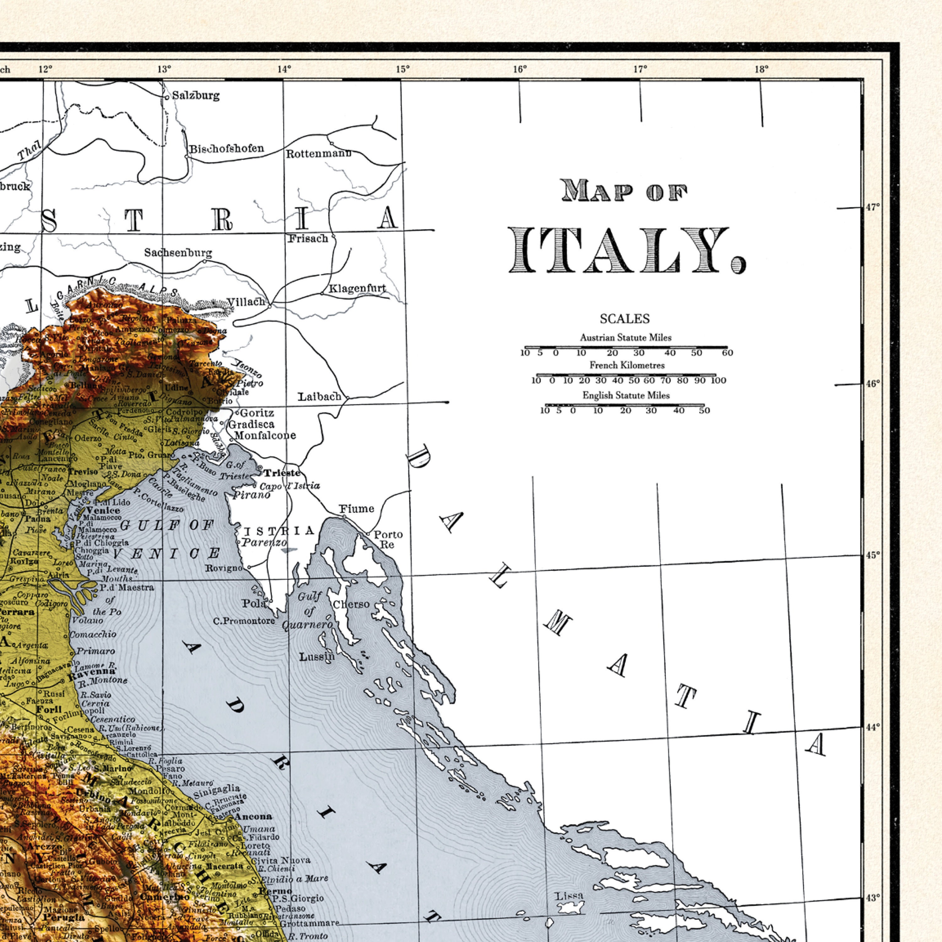 Italy Map - 1894 Vintage Italy Shaded Relief Map - 3D Illusion ...