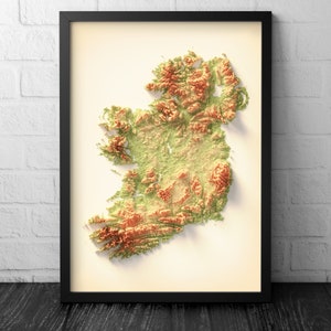 Ireland Art Relief Map - 2D Print - Irish Geology - 2D Shaded Relief ...