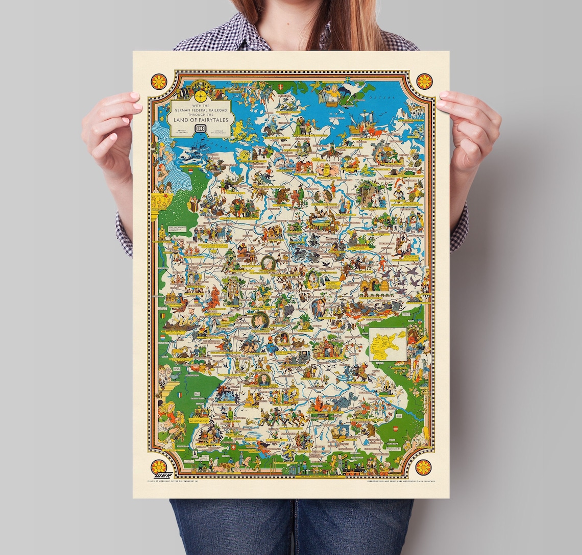Old Germany Fairytales Map With the German Federal Railroad | Etsy UK