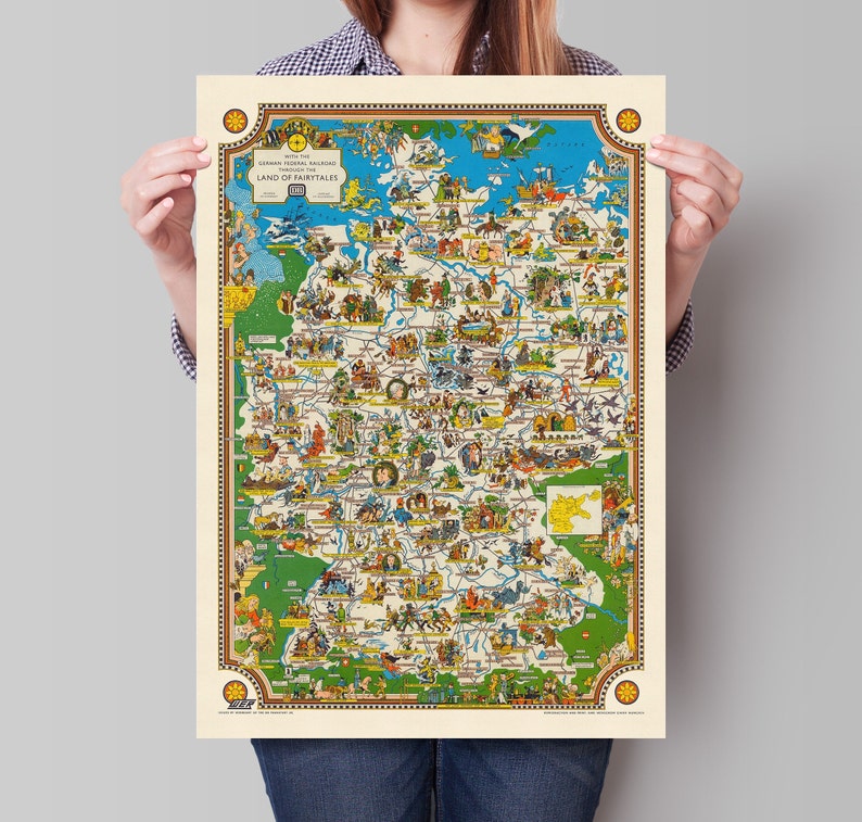 Old Germany Fairytales Map - With the German Federal Railroad Through ...