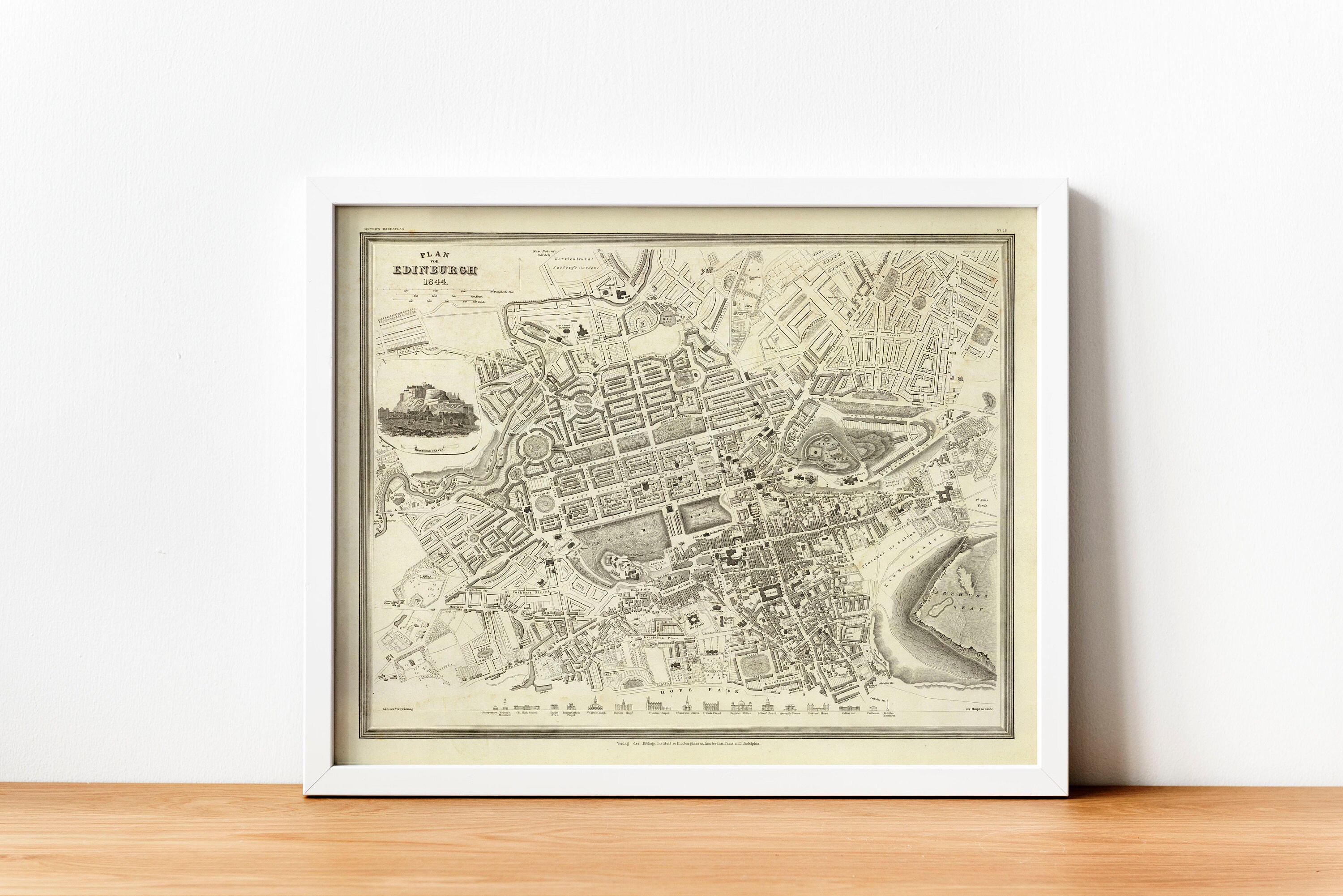 Home & Living Antique EDINBURGH Street Map Wall Decor Art Scotland ...