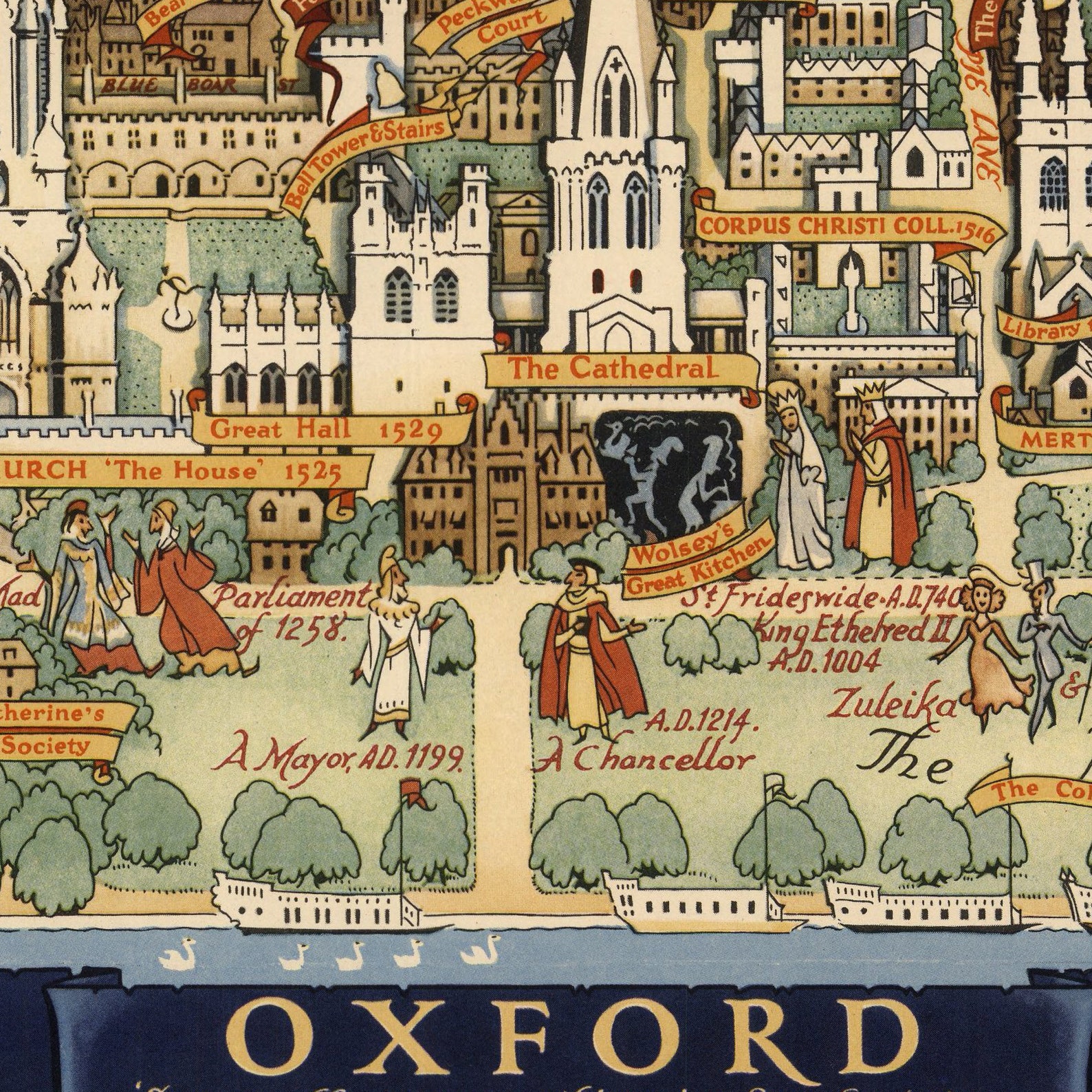 Oxford Pictorial Map Vintage Antique 1948 Old Map Wall - Etsy UK