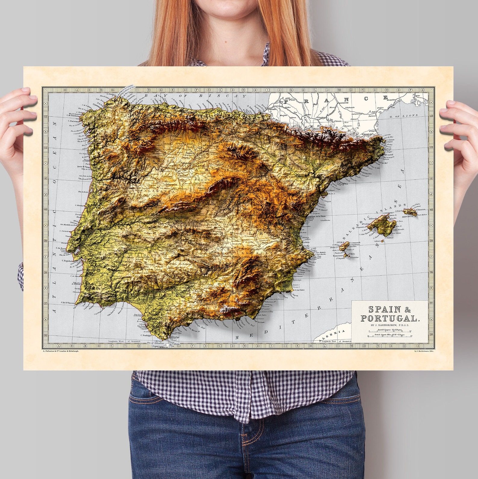 Spain and Portugal Map Geology Elevation Map 2D Giclée - Etsy UK