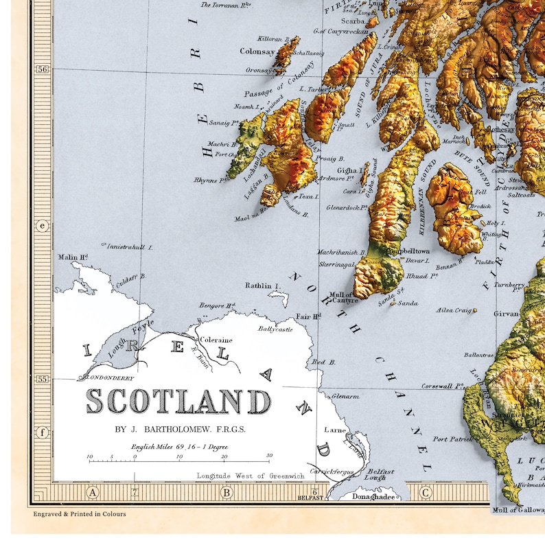 Vintage Map of Scotland Topographic Bartholomew Map Print - Etsy UK