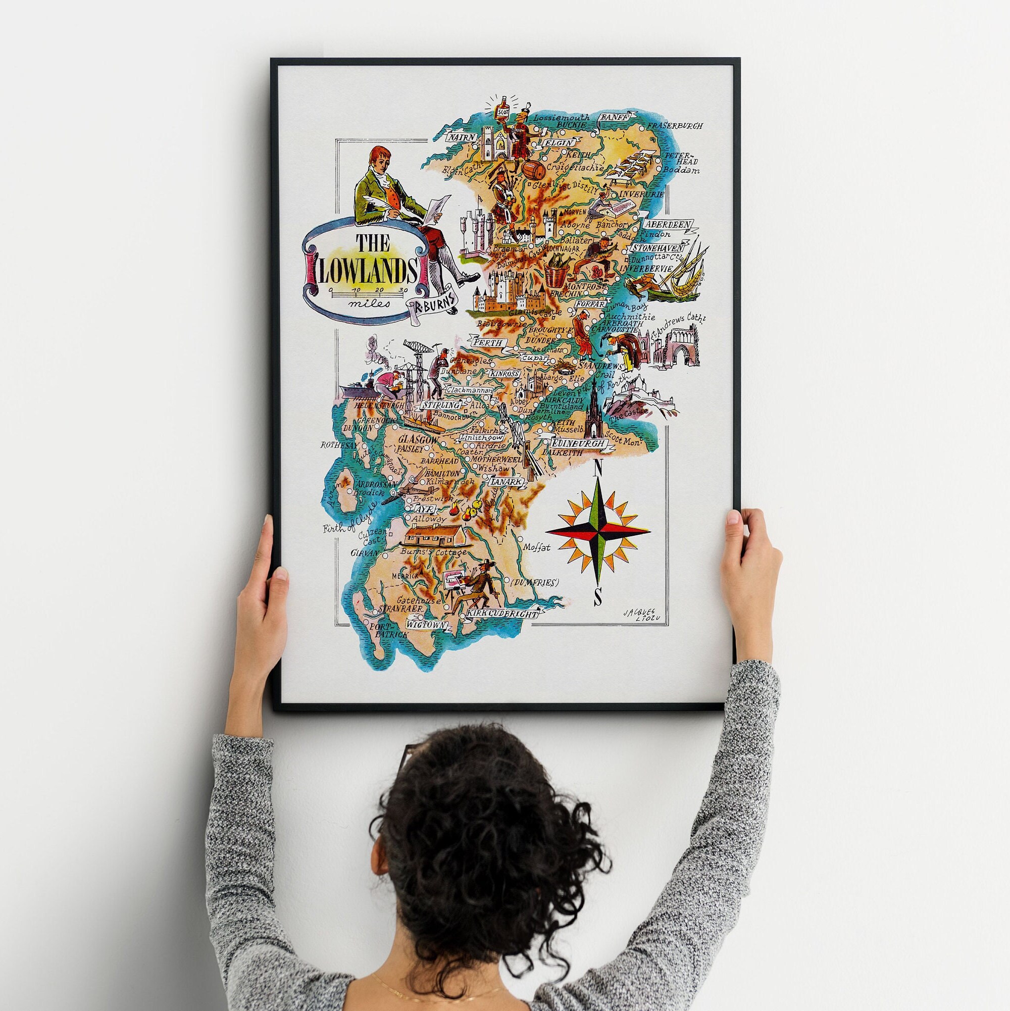 Pictorial Map of the Lowlands in Scotland Edinburgh Lanark - Etsy
