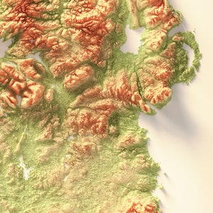 Ireland Art Relief Map - 2D Print - Irish Geology - 2D Shaded Relief ...