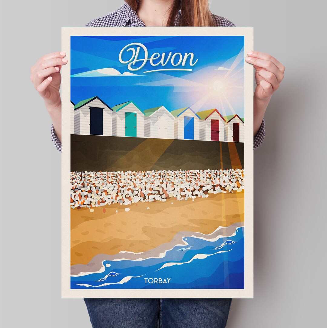 Devon Travel Poster | Torbay | Broadsands Beach | South Devon | England ...