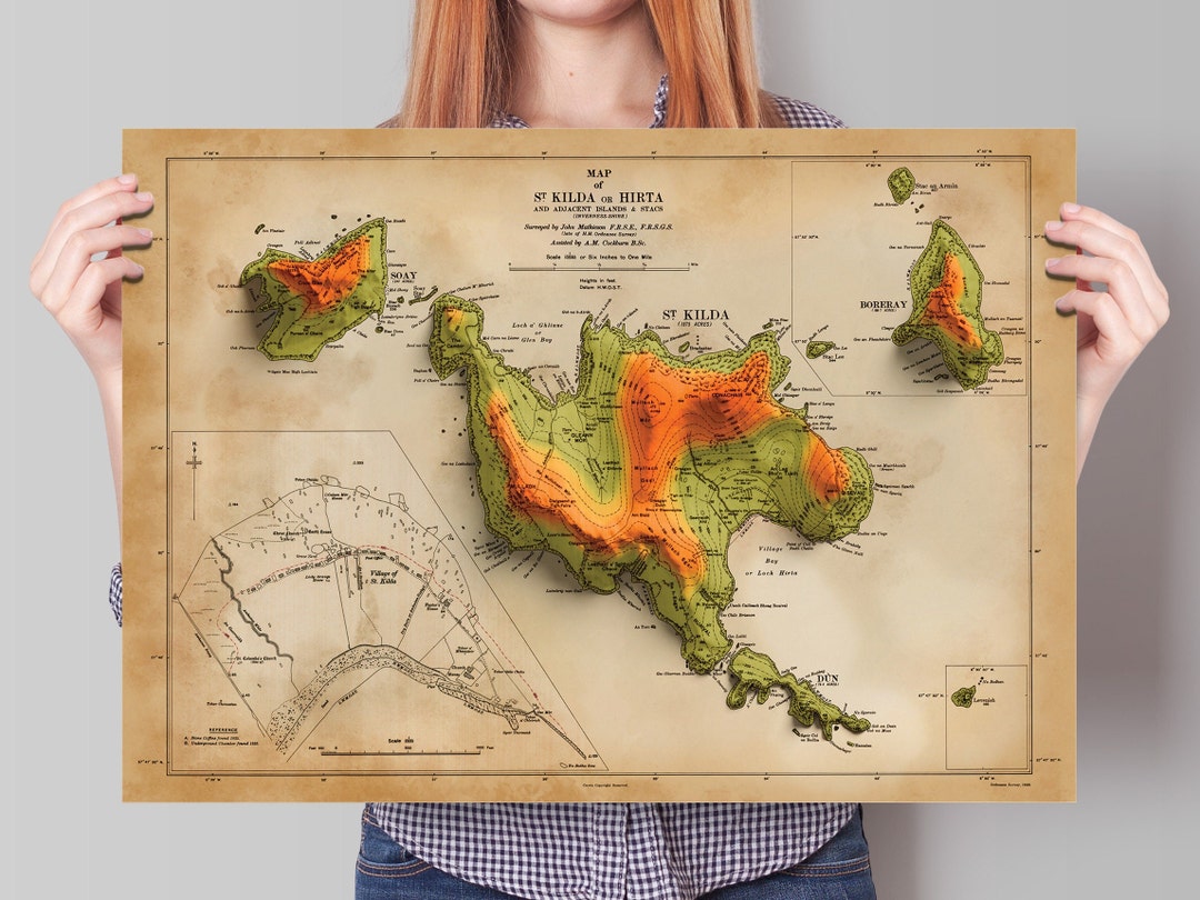 St Kilda Map - 2D Map of St Kilda or Hirta and Adjacent Islands With 3d ...