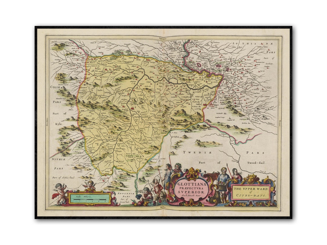 Ancient Clydesadale Map | Glottiana Praefectura Svperior | Old Map of ...