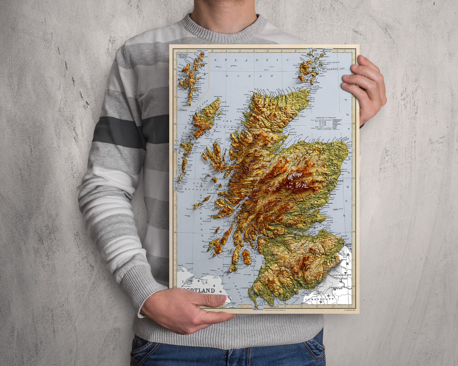 Vintage Map of Scotland - Topographic Bartholomew Map Print - 1871 - 2D ...