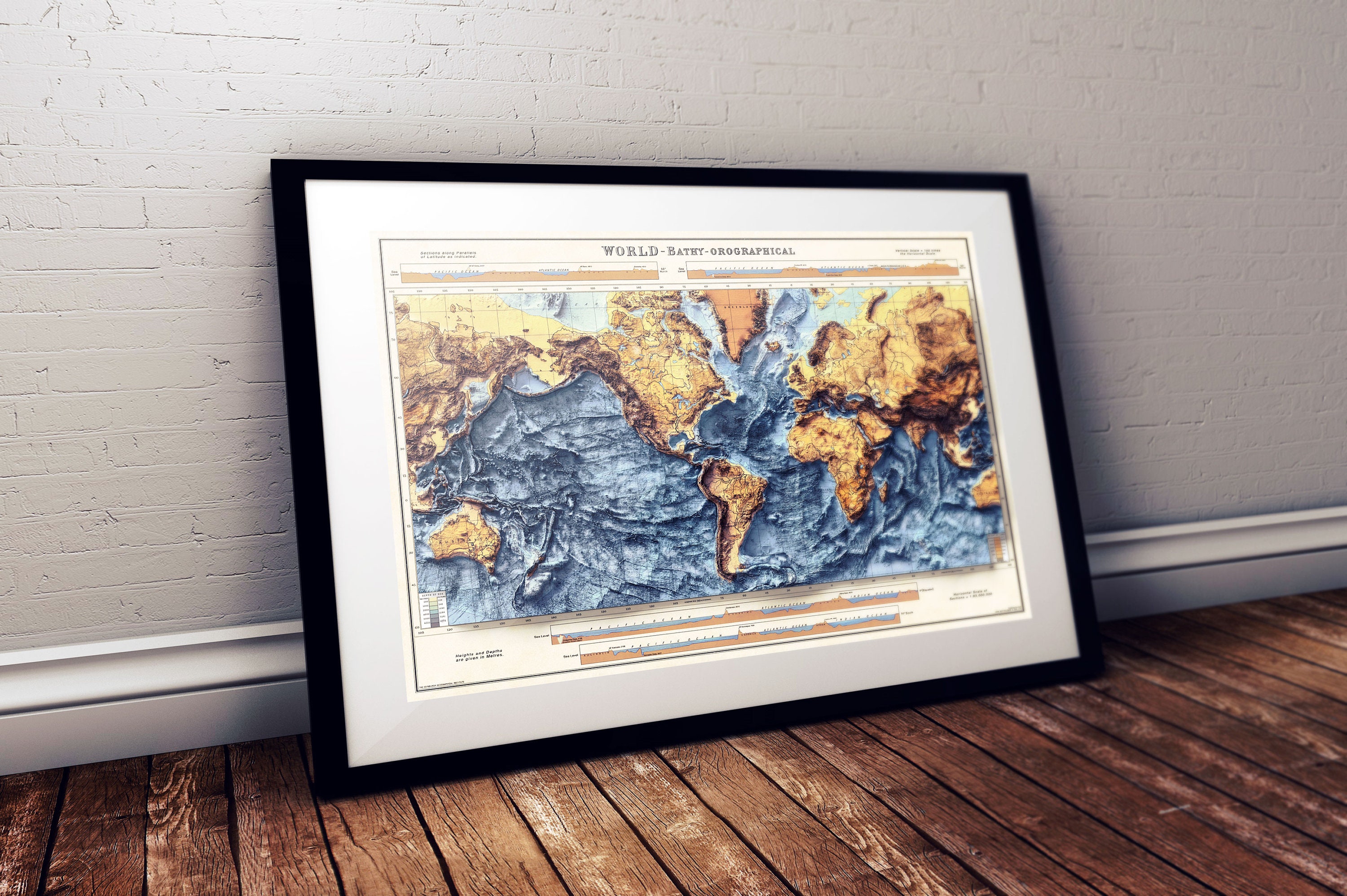 World Bathymetry - Shaded Relief Map - Detailed Topography - Vintage ...