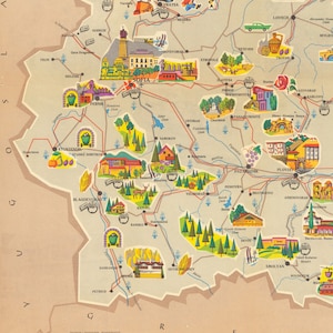 Bulgaria Tourist Map - Old Print of Bulgaria - Berkovista - Rousse ...