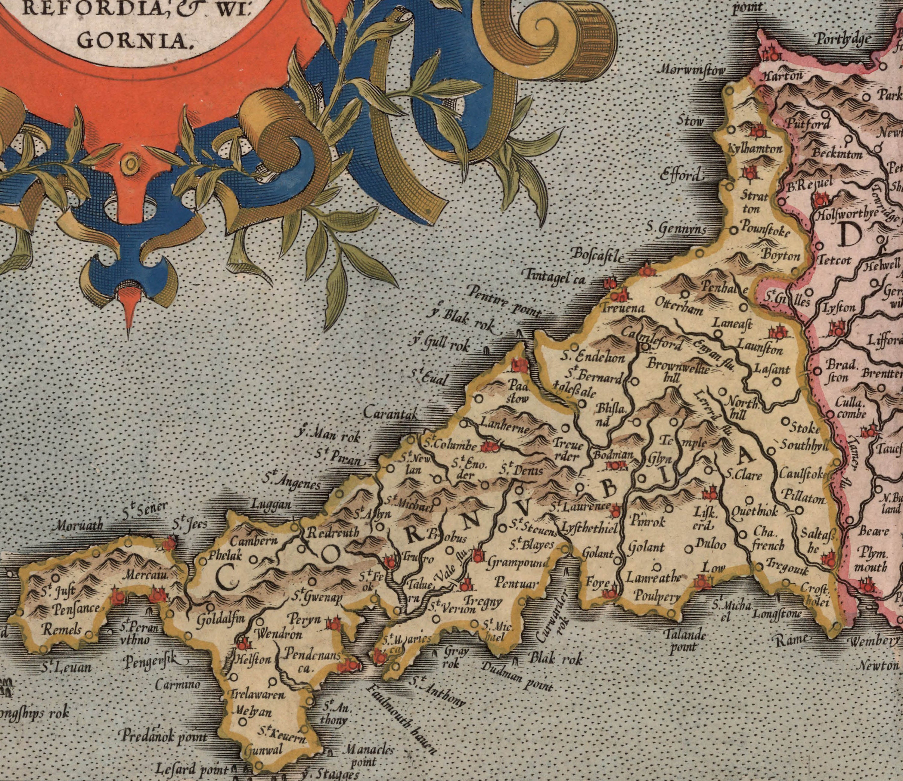 Old Map of the West Country, Gerhard Mercator, 1623, Cornwall, Devon ...