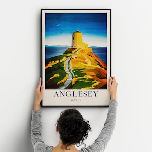 Anglesey Travel Poster | English Coastal Lighthouse Print | Twr Mawr ...