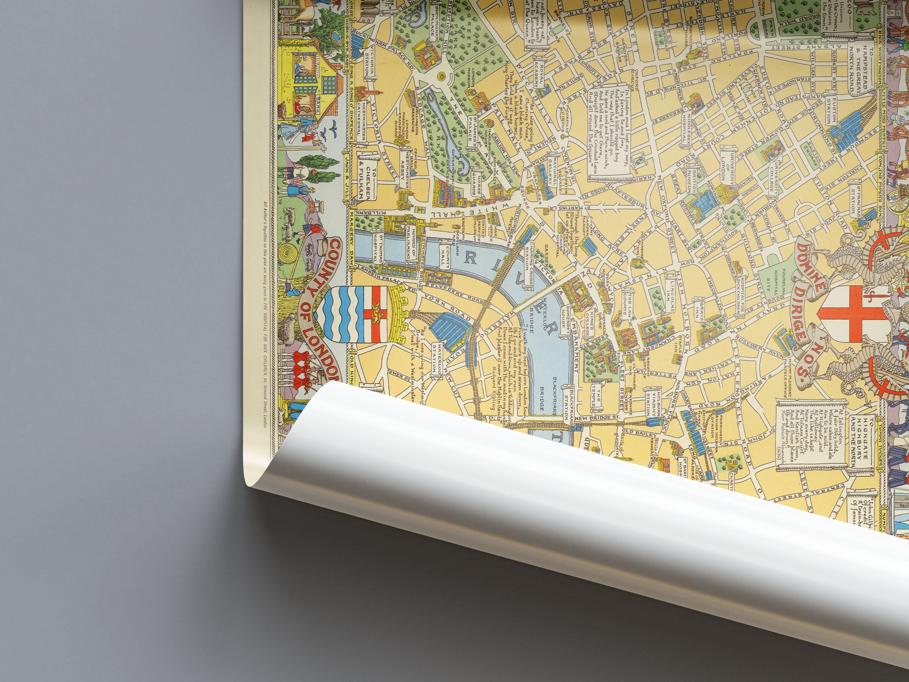Children's Map of London - Reproduction of 1938 Vintage Wall Art Poster ...