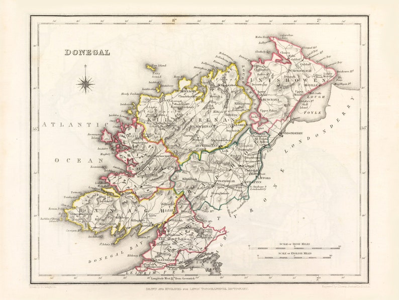 Donegal Map Old Vintage Irish Print Donegal County Banagh - Etsy UK