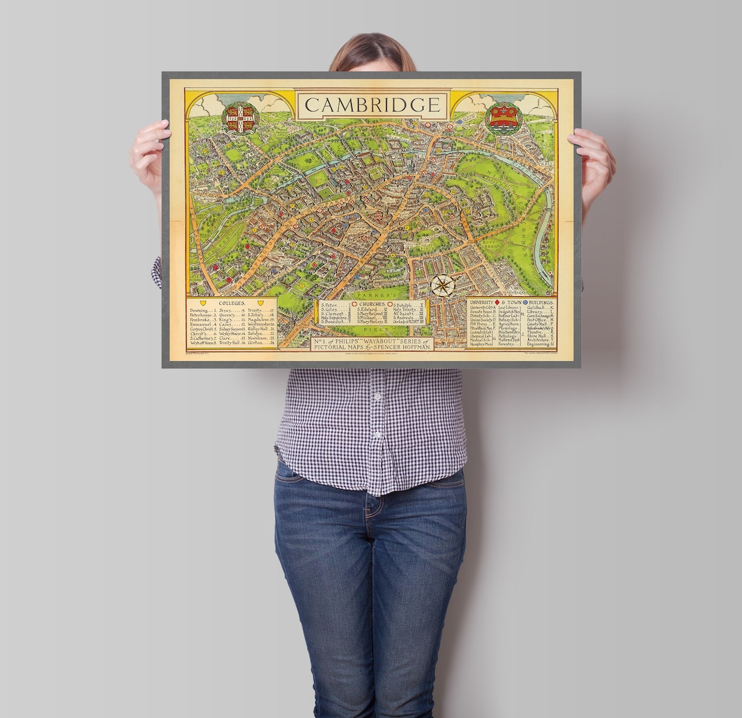 A Pictorial Map of Cambridge | Vintage Antique | 1929 | Old Map Wall ...