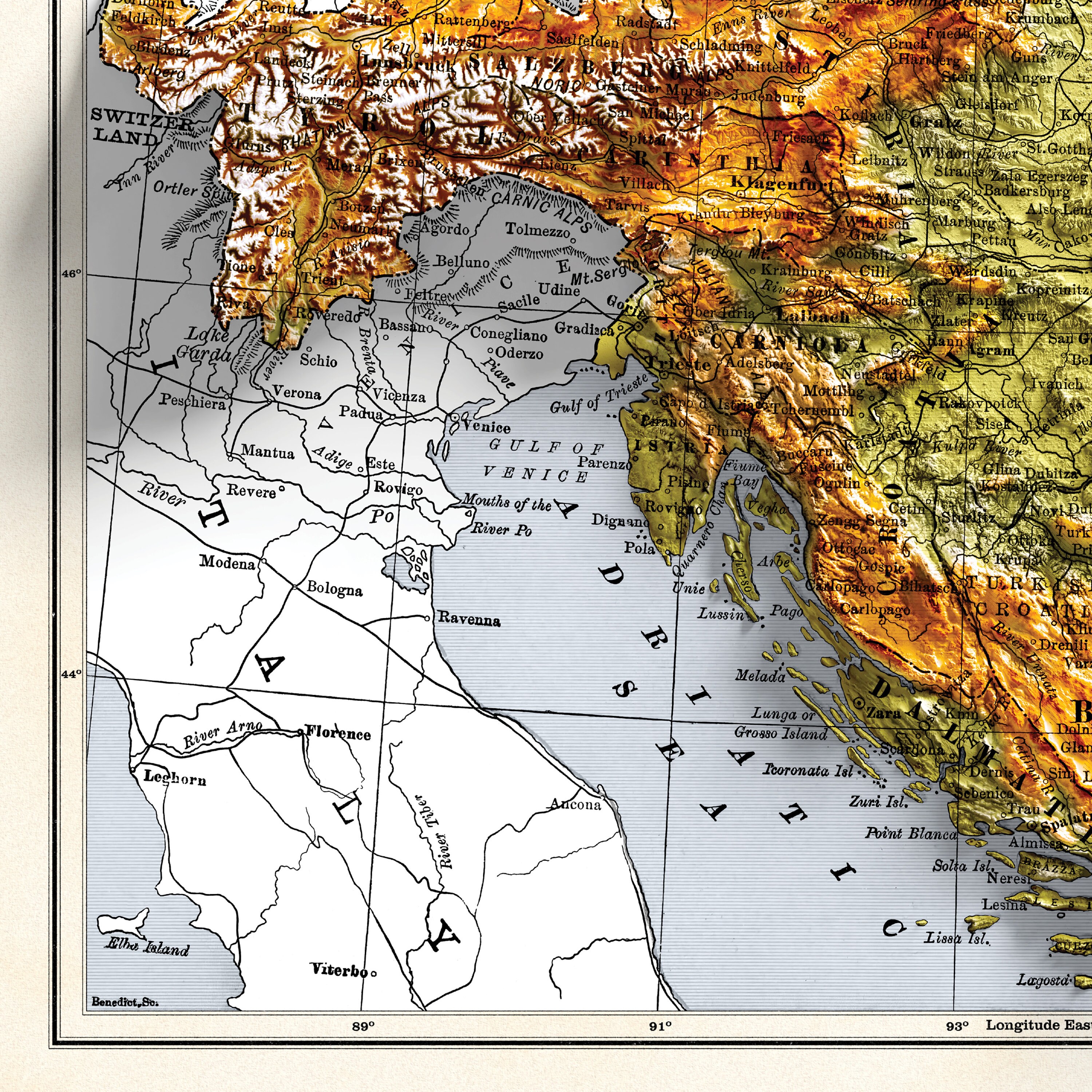 Austria Map - 2D Shaded Relief Map With 3D Effect - Bartholomew Print ...