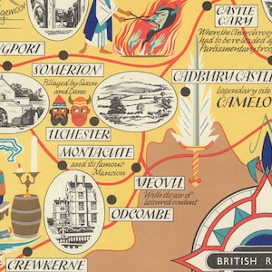 Somerset Map | Vintage Pictorial Poster | 1950 | Old Map Wall Print ...