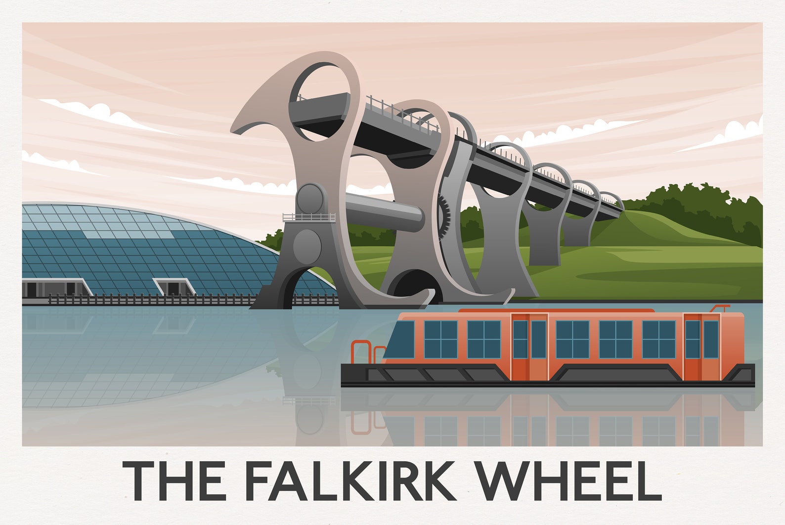 Falkirk Wheel Travel Poster Falkirk Wheel Illustration Print | Etsy