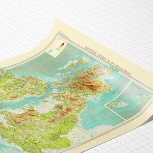 British Isles Map - Bathyorographical - Ocean Depths and Mountain ...