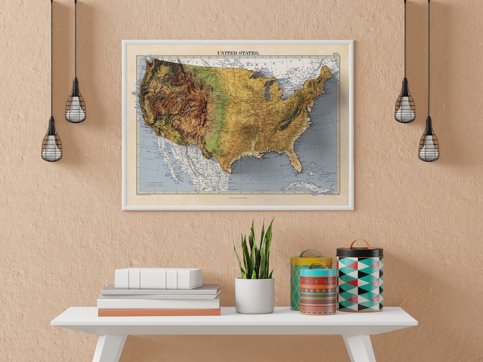 USA Terrain Relief Map 2D Giclée Print 3D Effect Shaded - Etsy