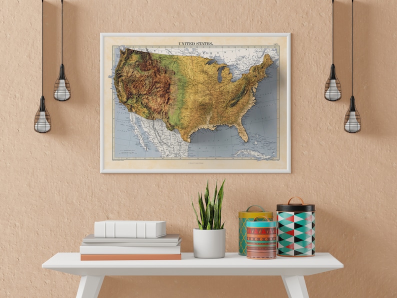 USA Terrain Relief Map 2D Giclée Print 3D Effect Shaded - Etsy
