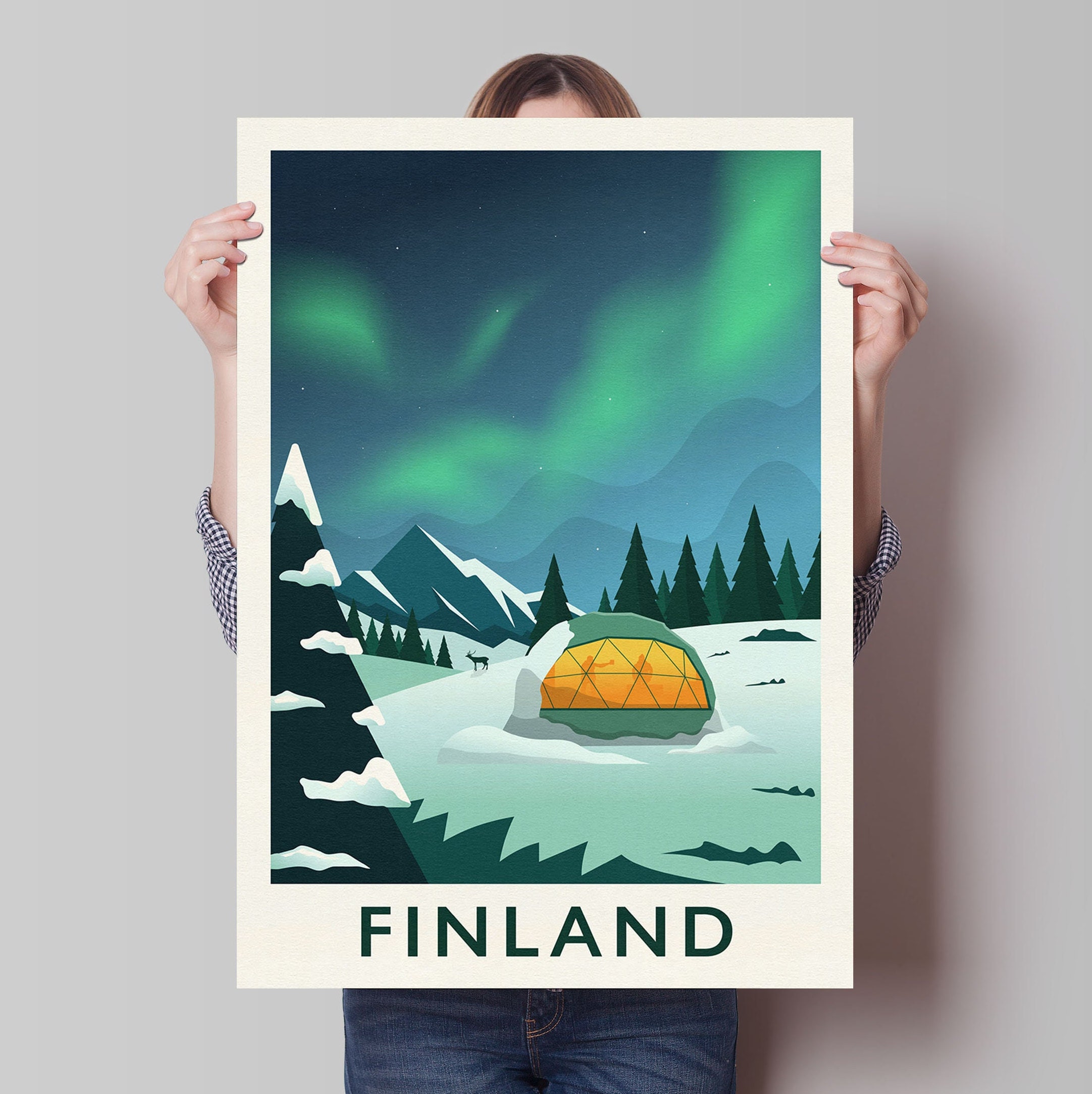 Finland Travel Poster Featuring the Northern Lights - Etsy UK