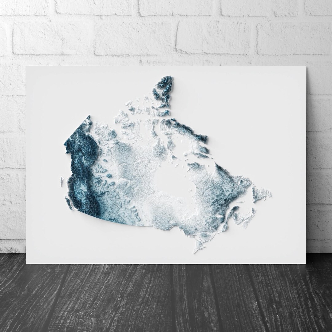 Canada Art Relief Map - 2D Blue and White Print - Canadian Geology - 2D ...